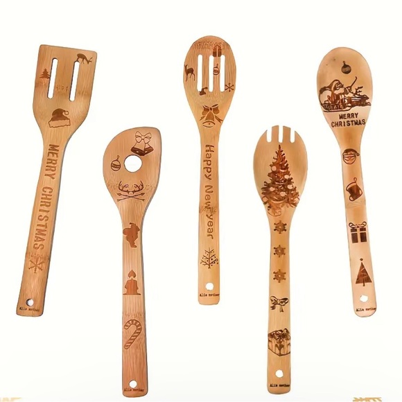 Kitchen | 5 Piece Bamboo Christmas Utensil Set | Poshmark
